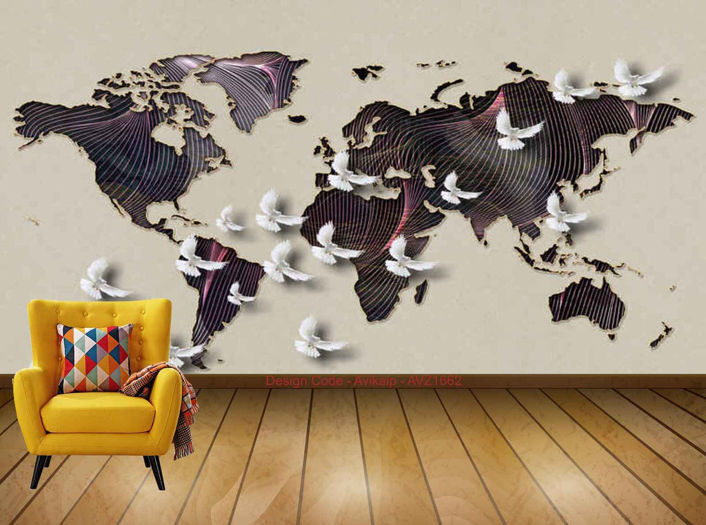 Avikalp Exclusive AVZ1662 Artistic Pretty World Map Flying Birds HD 3D ...